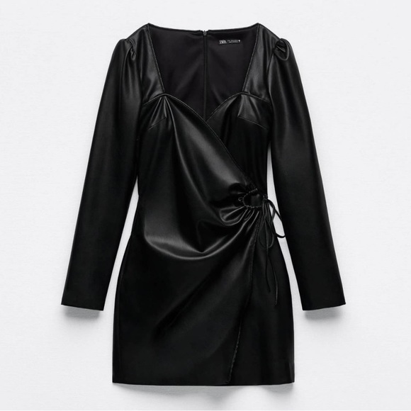 Zara | Dresses | Zara Faux Leather Crossover Wrap Mini Dress | Poshmark
